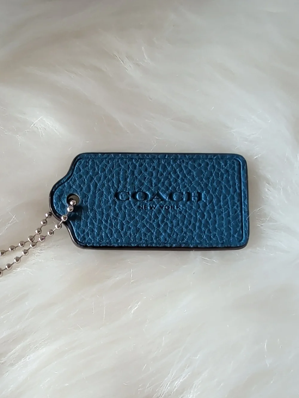Coach | Accessories | Coach Blue Pebbled Leather Tag With Ball Chain ...